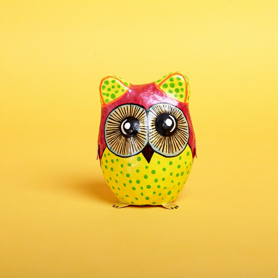 Yellow Polka Dot Owl,desk Decor, Hand Crafted, Made in Haiti, Paper ...