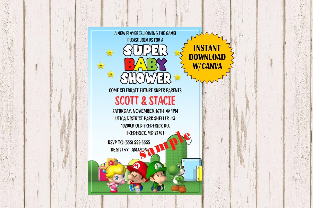 Baby Mario Baby Shower Invitation, Super Mario Brothers, Digital - Etsy