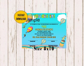 Oh the Places You’ll Go / Dr. Seuss / Kindergarten Certificate for ...