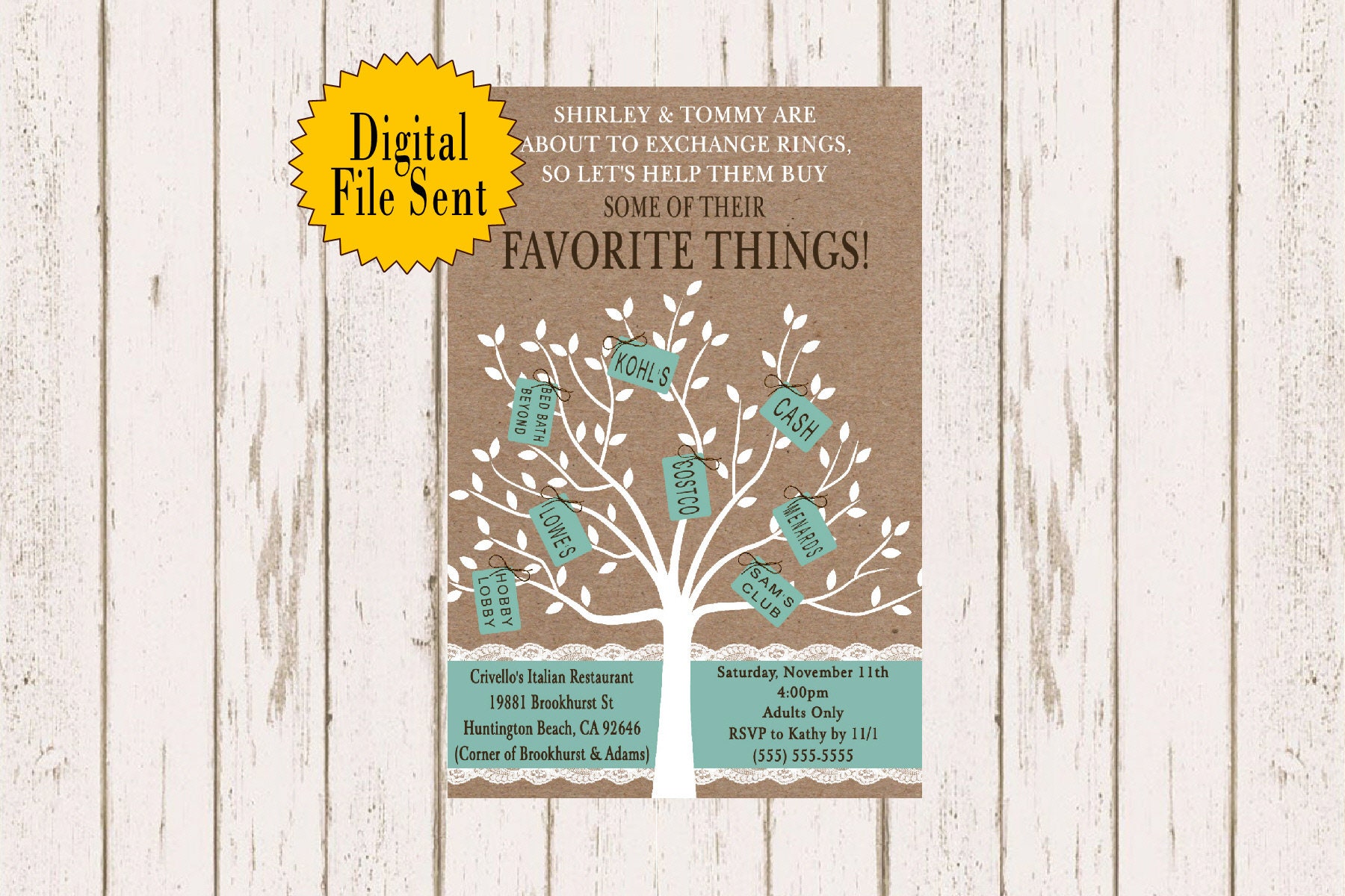 4x6 Gift Card Tree Invitation, Wedding Engagement, Engagement Party ...