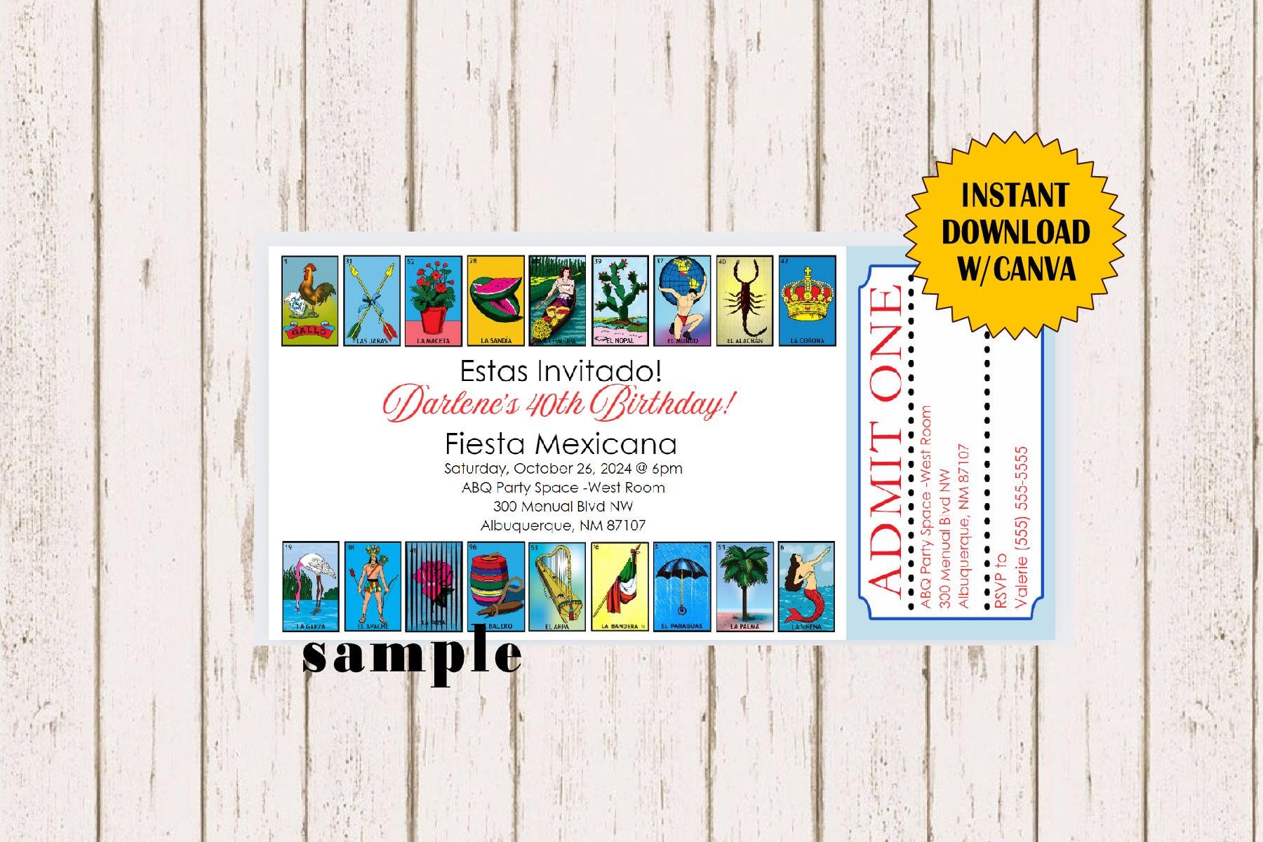 Loteria Ticket Birthday Invitations, Mexican Fiesta, 50th, 60th, 80th ...