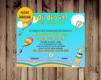 Oh the Places You’ll Go / Dr. Seuss / Pre-k Certificate for Graduation ...