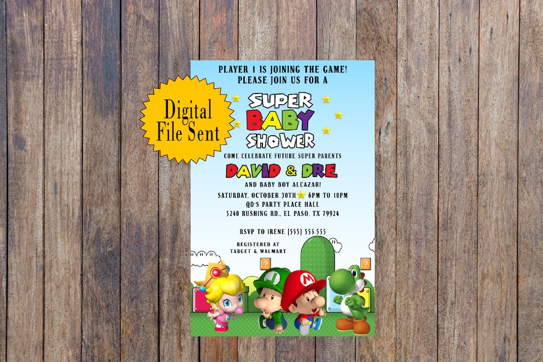 Baby Mario Baby Shower Invitation, Super Mario Brothers, Digital - Etsy