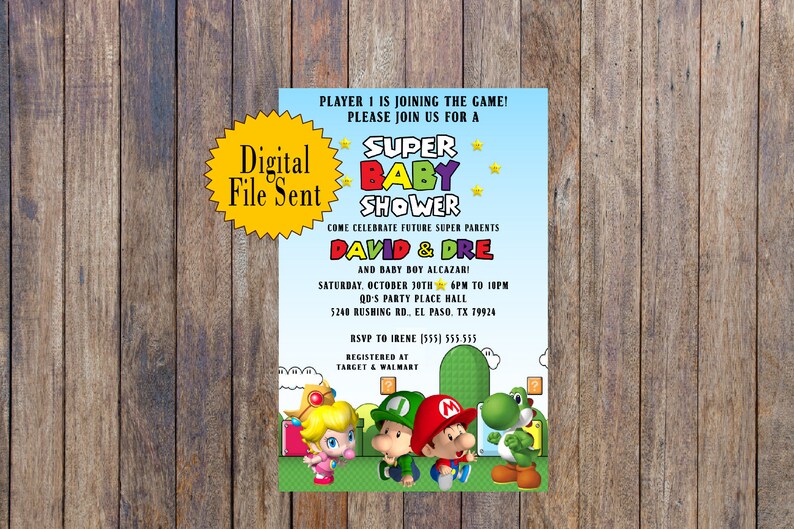 Baby Mario Baby Shower Invitation, Super Mario Brothers, Digital - Etsy