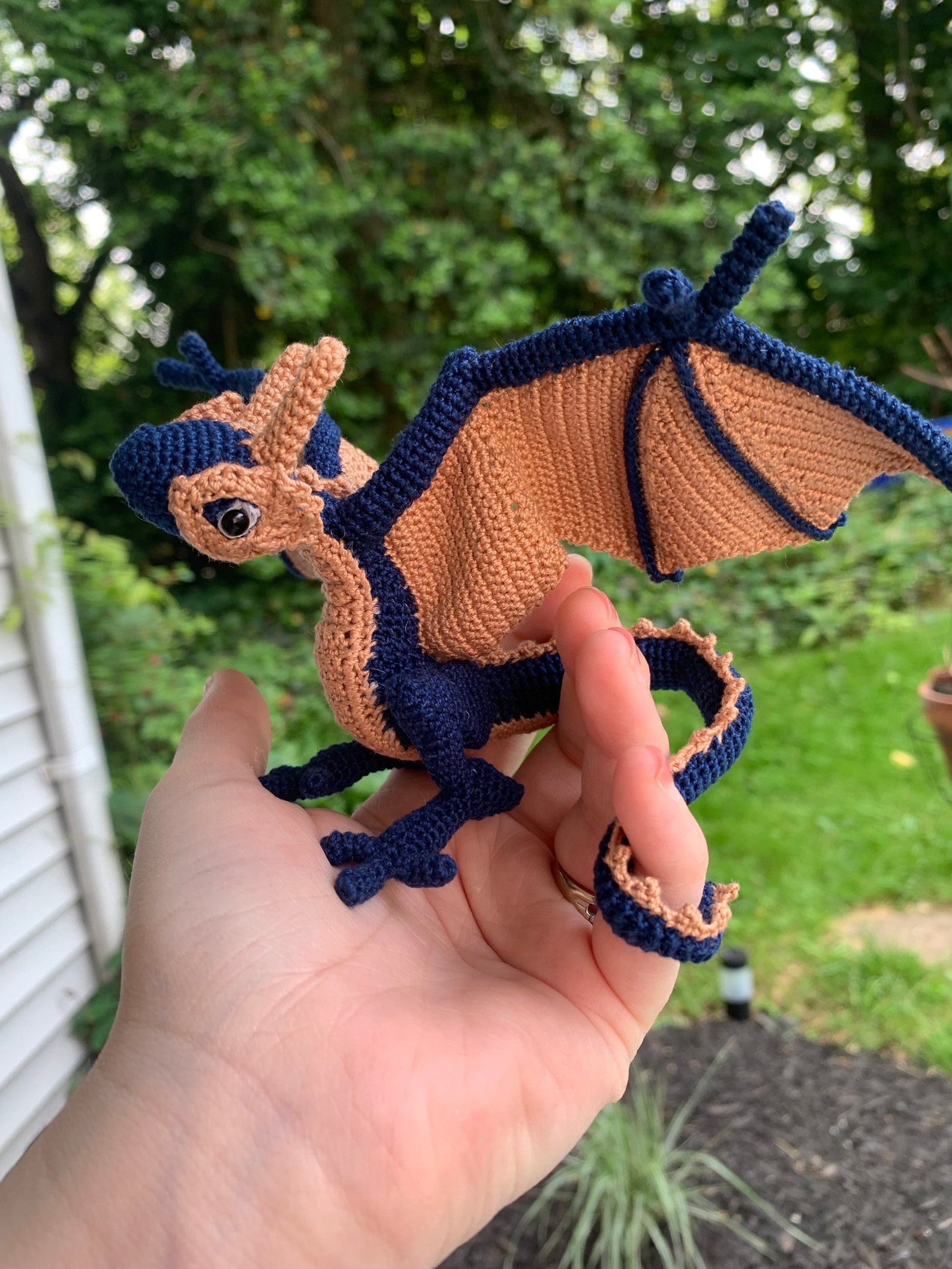 Crochet Wyvern Plush, Posable Dragon Figurine, Navy and Copper - Etsy