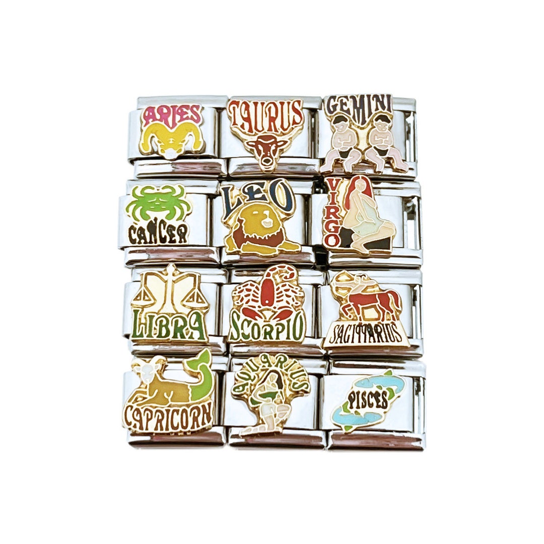 9mm Italian Charm U-PICK Zodiac Signs for Bracelet Modular Enamel Links ...