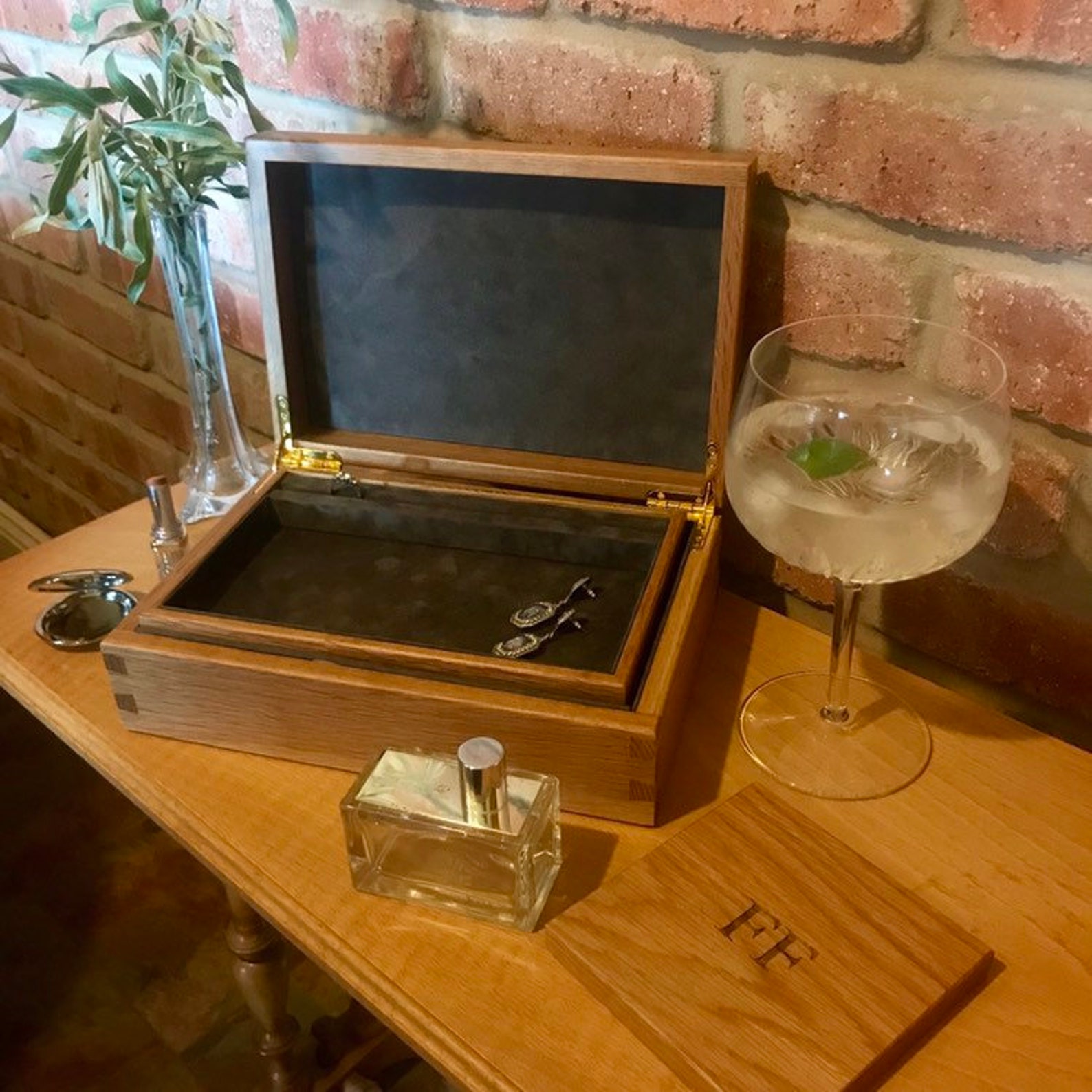 Jewellery Box Oak Wood Keepsake Case With Feature Olive Ash | Etsy UK