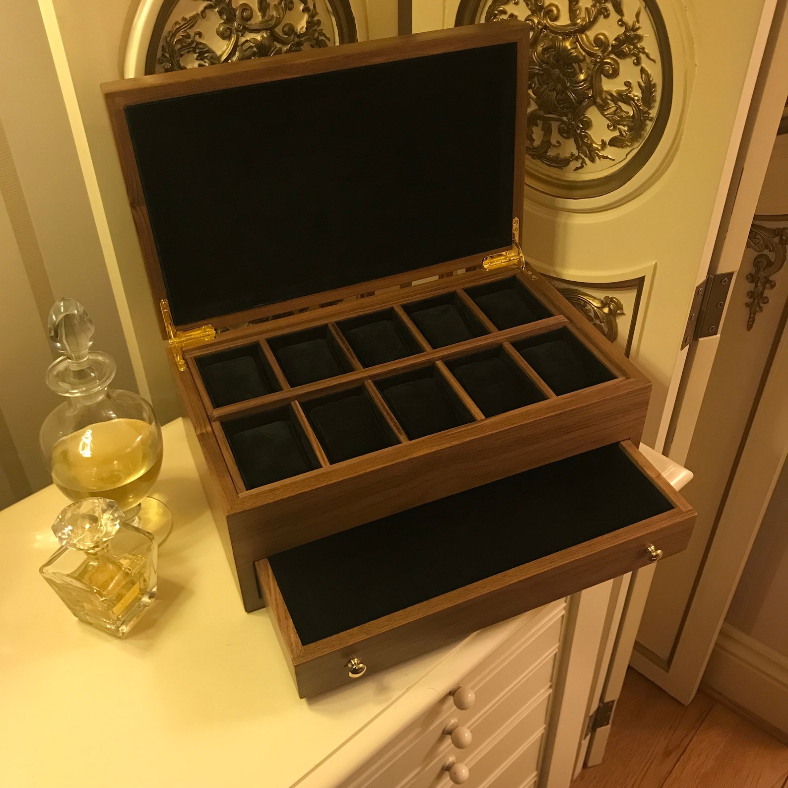 Handmade Watch Box (10 Compartments and Drawer) - Burr Walnut With ...