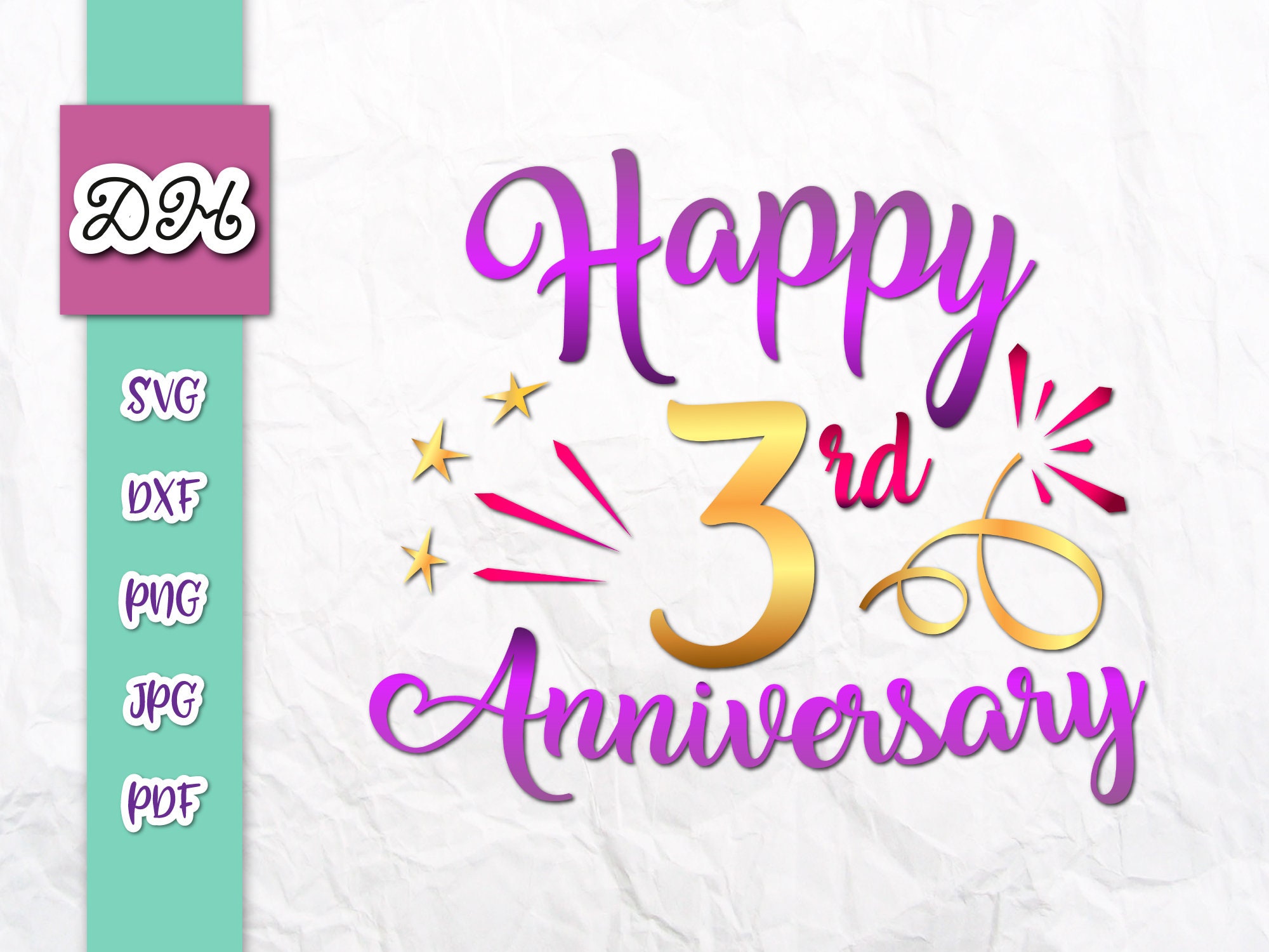 Happy 3rd Anniversary SVG Files for Cricut Leather Wedding | Etsy