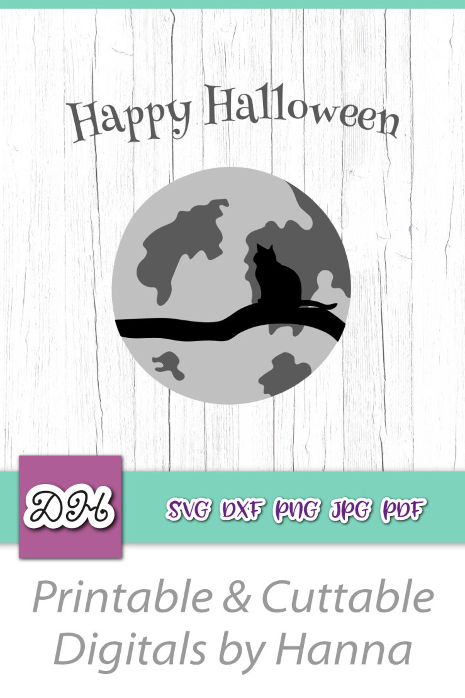 Happy Halloween SVG Files for Cricut Cute Cat on the Moon - Etsy