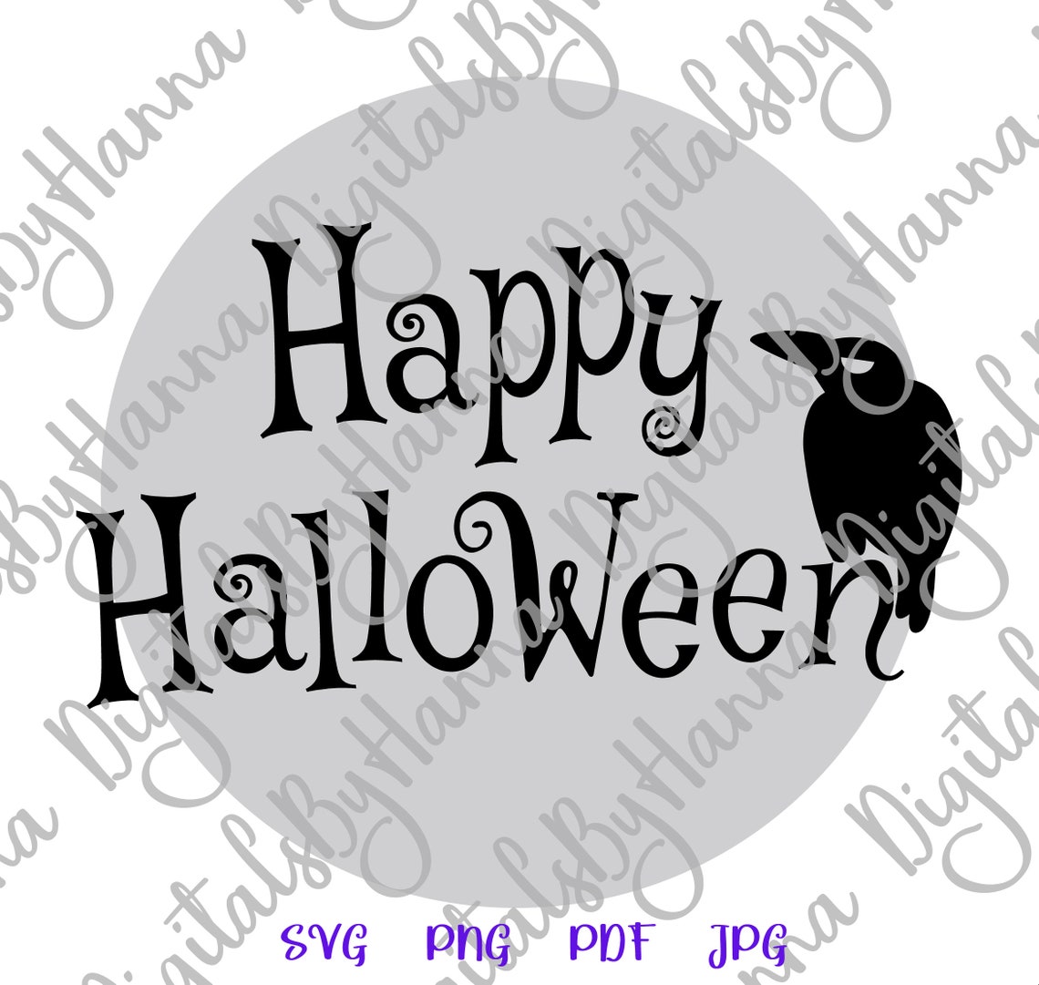 Happy Halloween SVG File for Cricut Raven on the Moon Clipart | Etsy