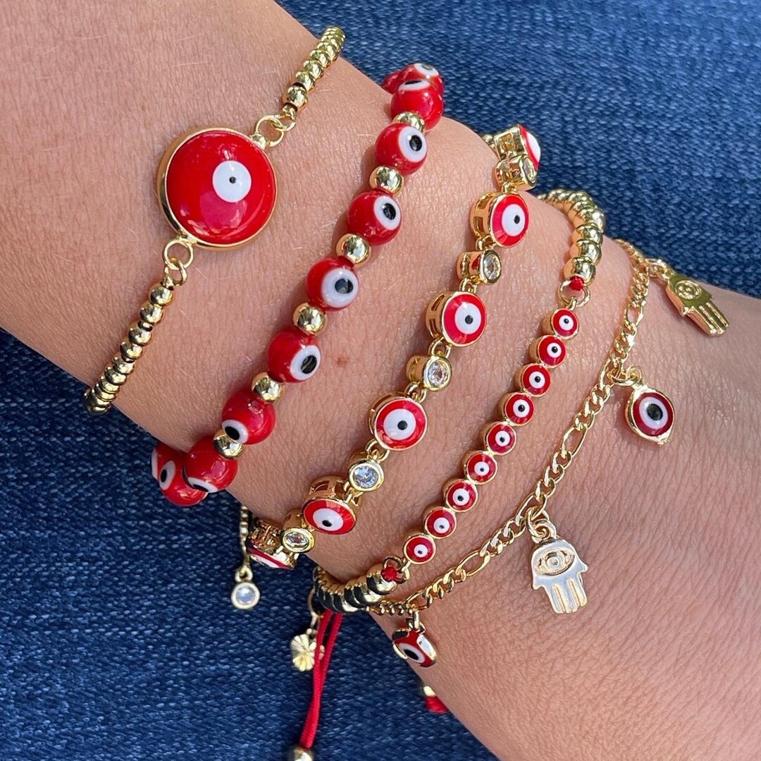 Red Evil Eye Bracelet Hamsa Hand Protection Bracelet Adjustable Evil ...