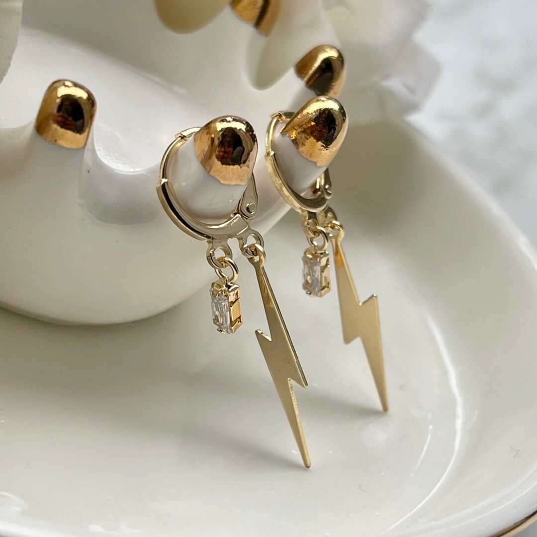 Lightning Bolt Hoop Earrings 18k Gold Filled Tiny Hoops Minimalist ...