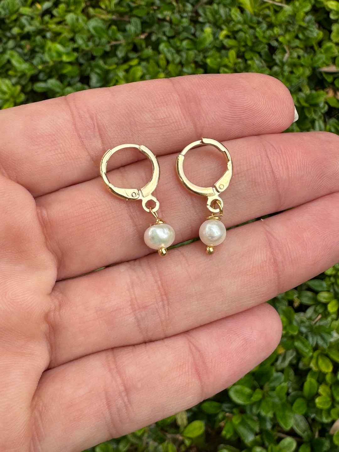 Freshwater Pearl Hoops Earrings Mini Hoops Earrings Tiny Pearl Gold Filled 18K Hoops Minimalist ...