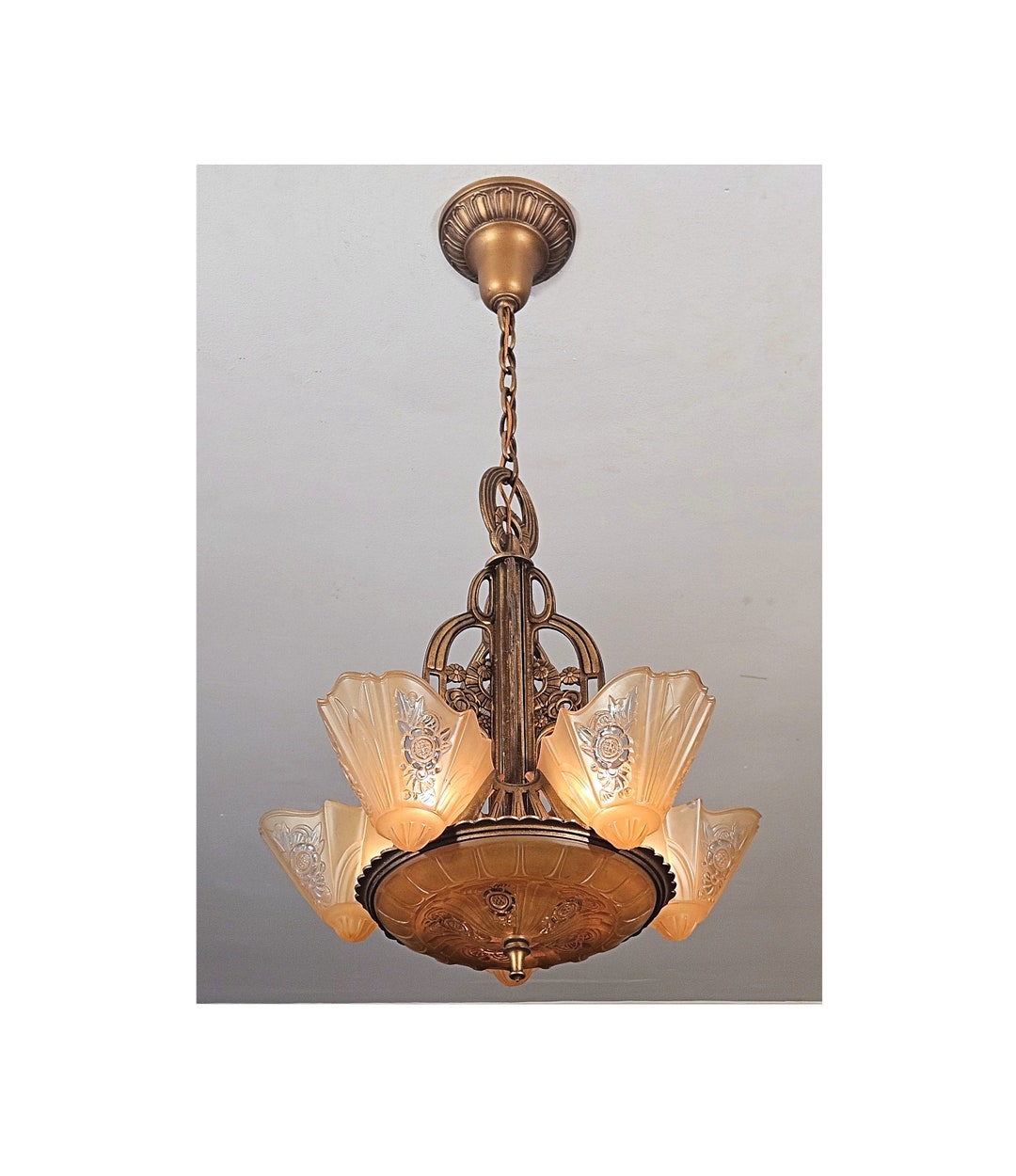 RESTORED Large Antique LIGHTOLIER STYLUX Slip Shade Light Fixture ...