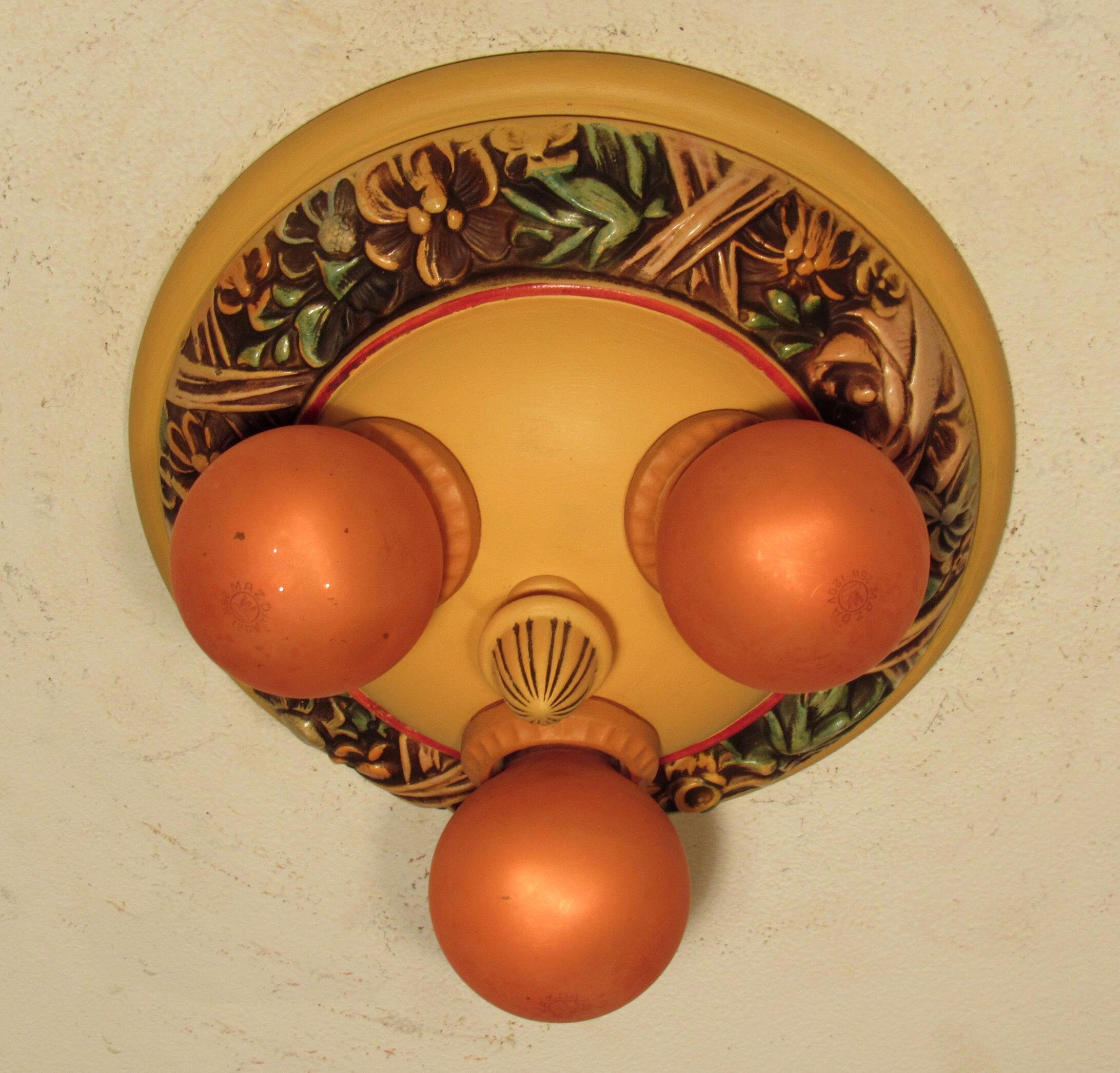 One Antique Floral Three Bulb Light Fixture Professionally Restored ...