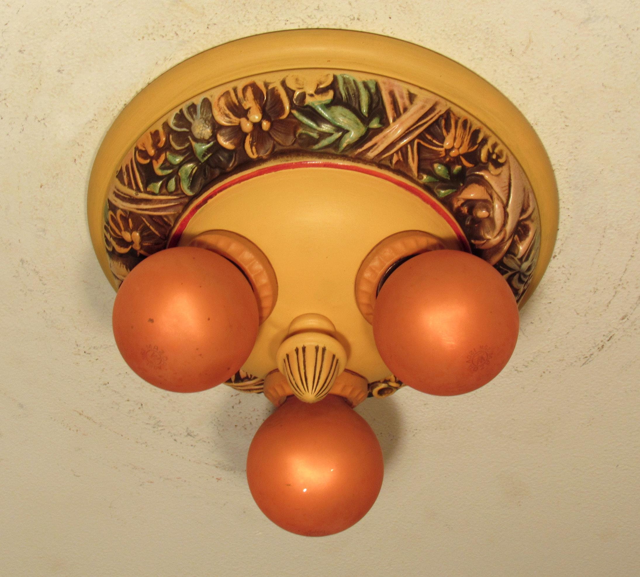 One Antique Floral Three Bulb Light Fixture Professionally Restored ...