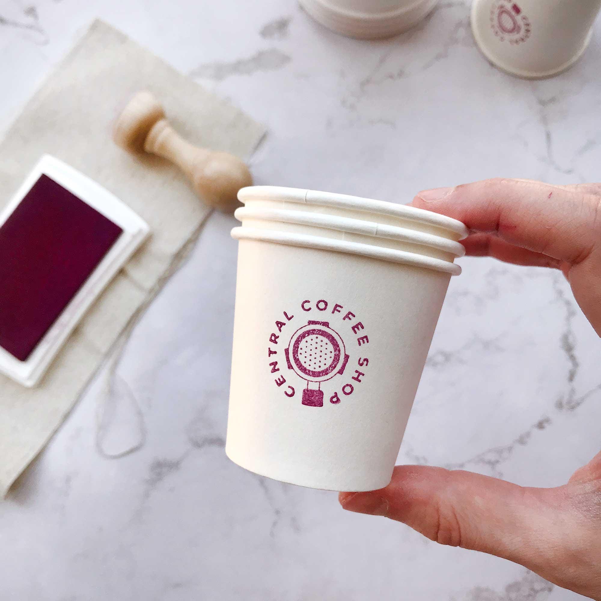 Custom Coffee Paper Cup Stamp With Premade Café Shop Logo, Personalized ...