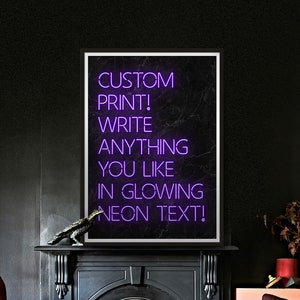 Customisable Purple Neon Art Poster – Personalised Quote Print, Custom ...