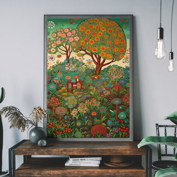 Folk Art Forest Print - Etsy UK