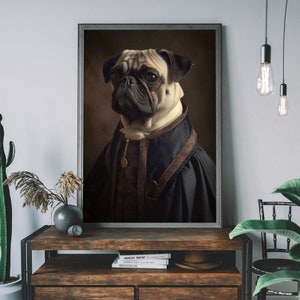 Pug Portrait – Dog in Clothes Picture, Altered Art Print, Animal Head ...