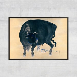 Vintage Japanese Bull Art Print, Antique Japanese Poster, Traditional ...