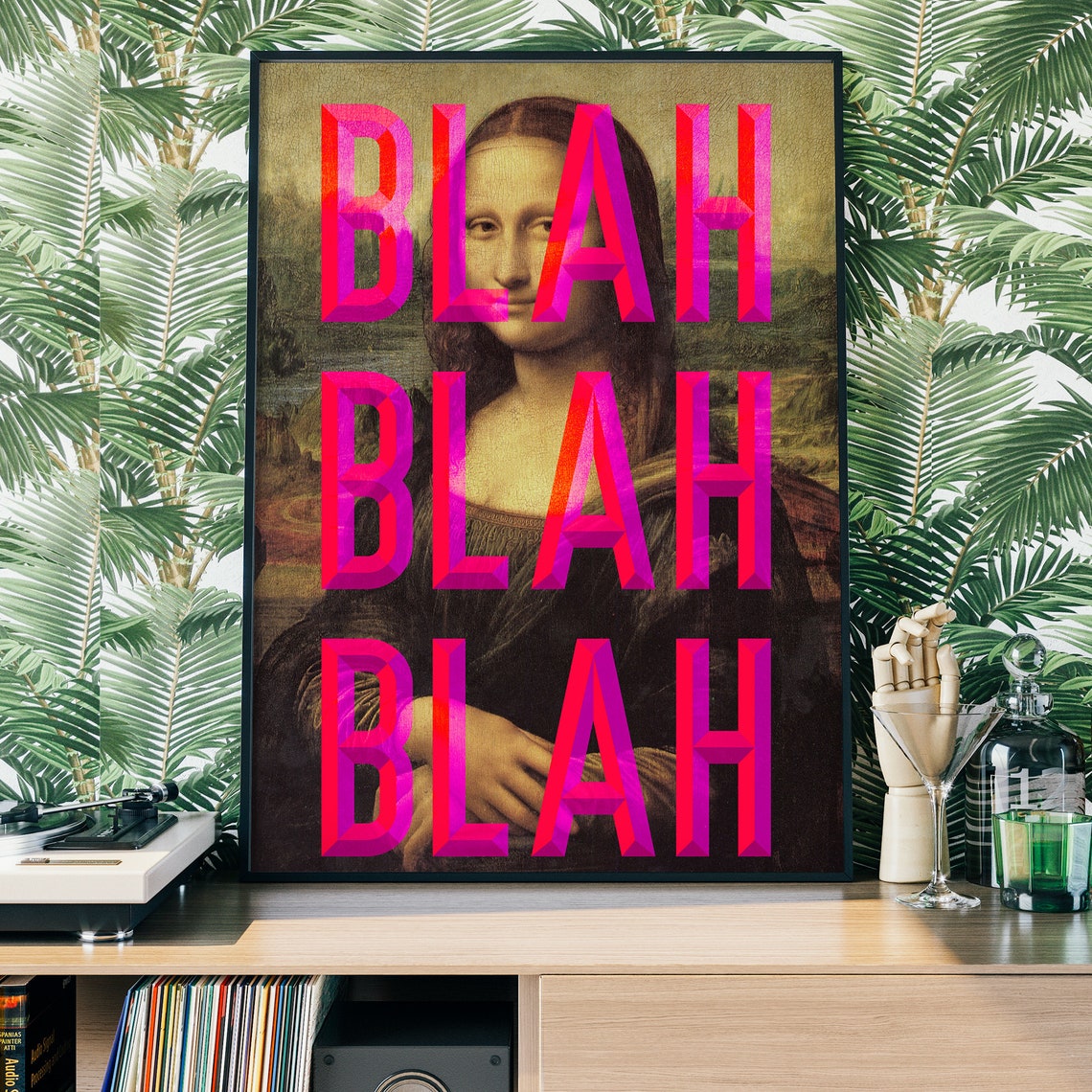 Blah Blah Blah Pink Art Print Mona Lisa Wall Art Leonardo Da | Etsy