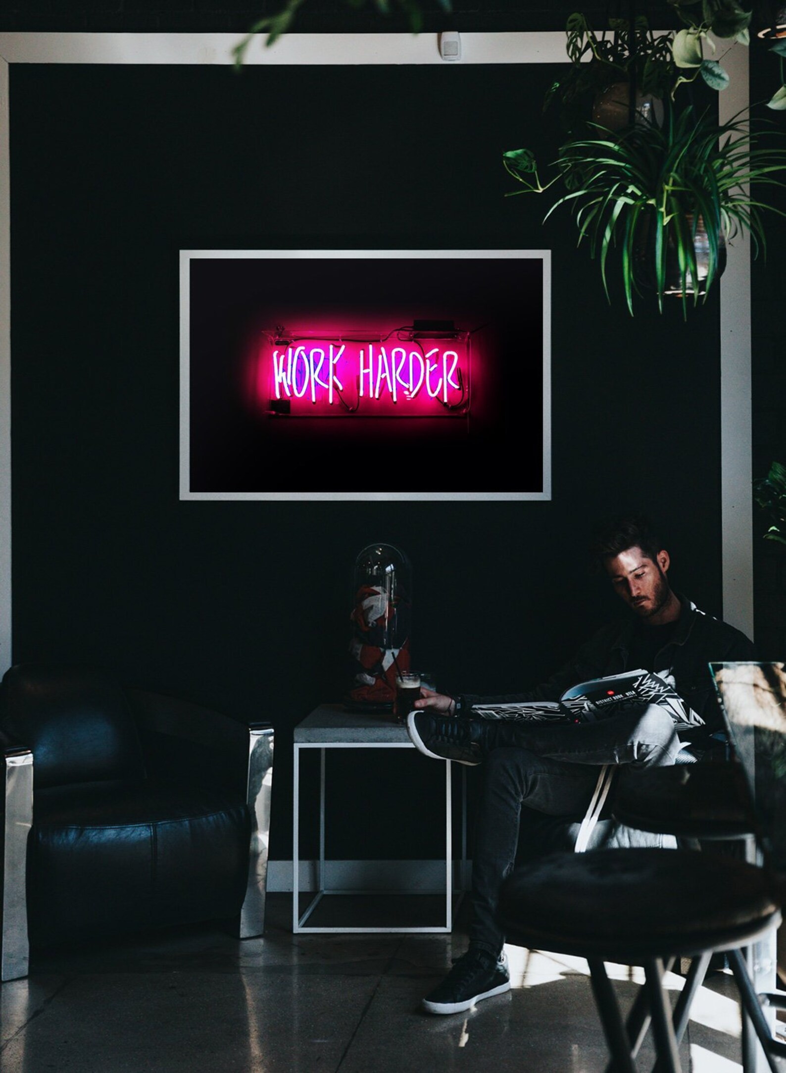 Work Harder Neon Landscape Print Pink Neon Art Print Phrase - Etsy UK