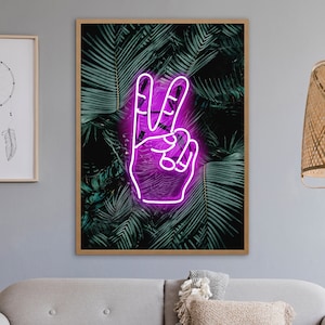 Peace Sign Neon Art Print – Peace and Love, Inspirational Wall Art ...