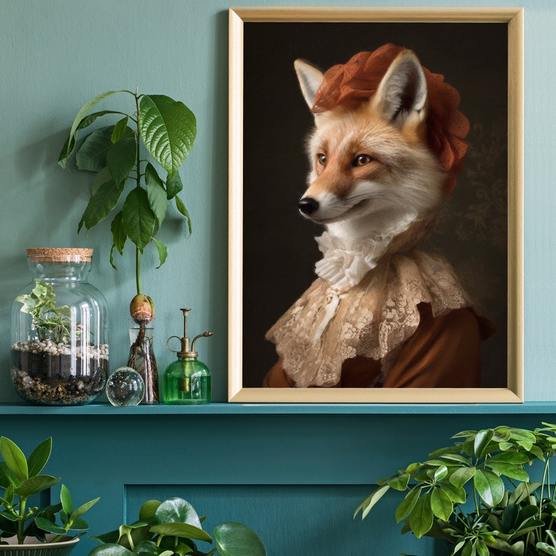 Fox Vintage Portrait, Renaissance Animal Painting, Altered Art Print ...