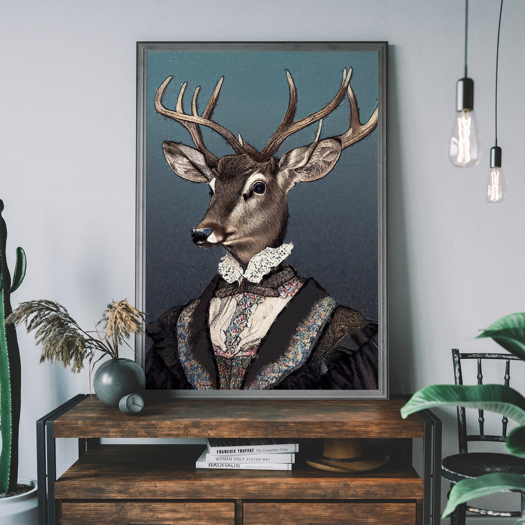 Stag Vintage Portrait - Renaissance Animal Painting Altered Art Print ...