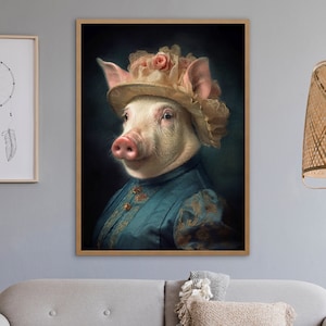 Pig Vintage Portrait Art Print – Renaissance Animal Painting, Altered ...