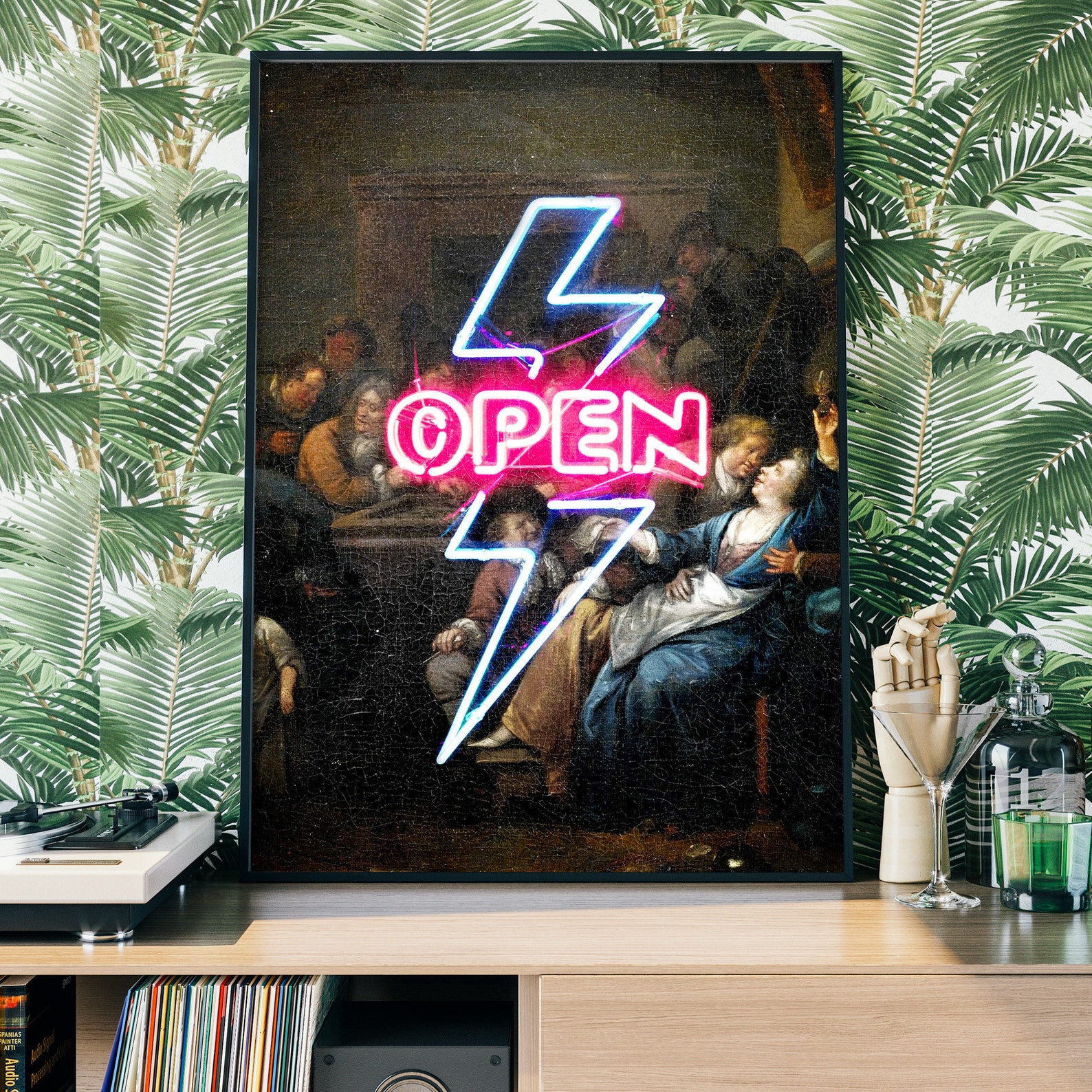 Open Sign Wall art Lightning Bolt Art Print Altered Vintage | Etsy
