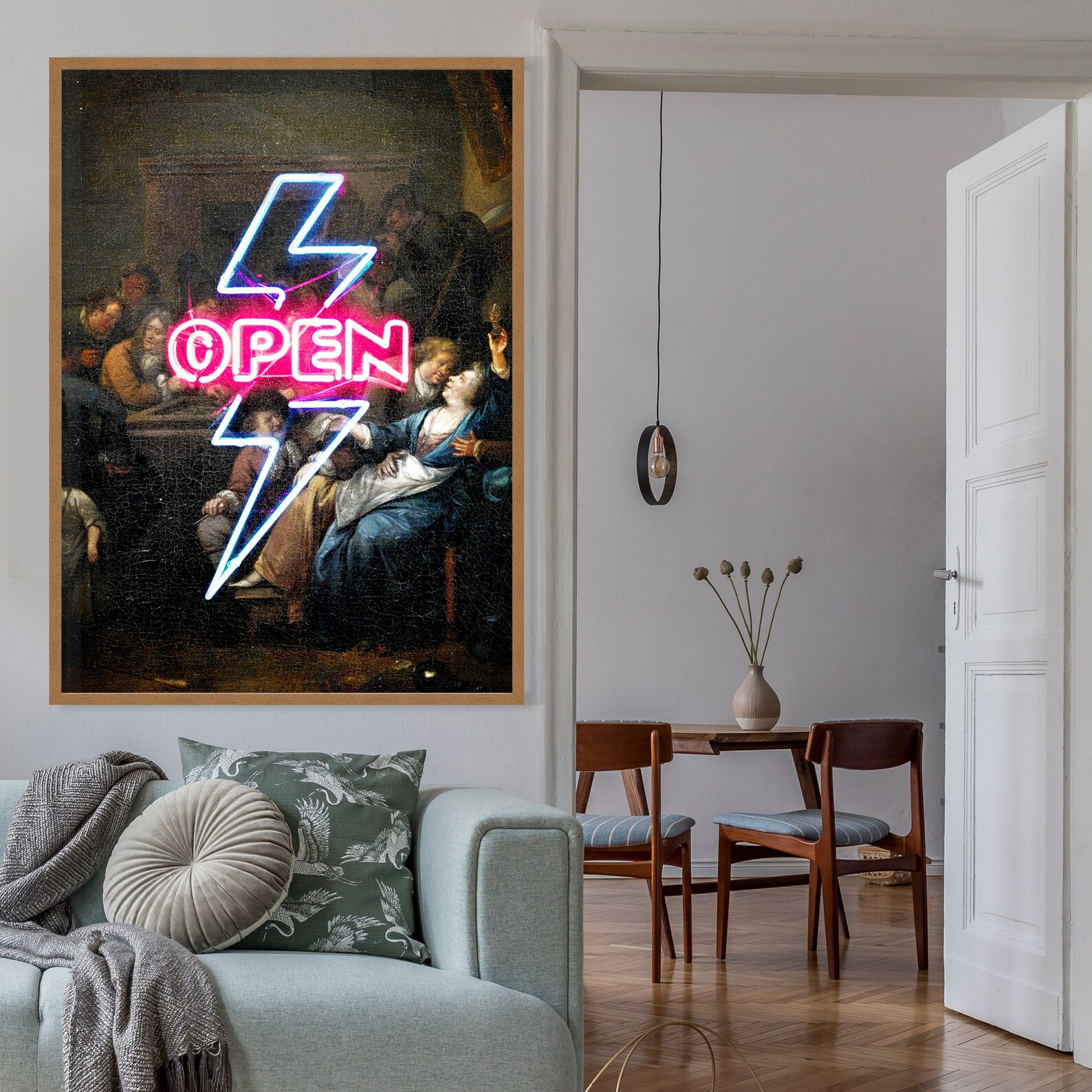 Open Sign Wall Art, Lightning Bolt Art Print, Altered Vintage Art ...