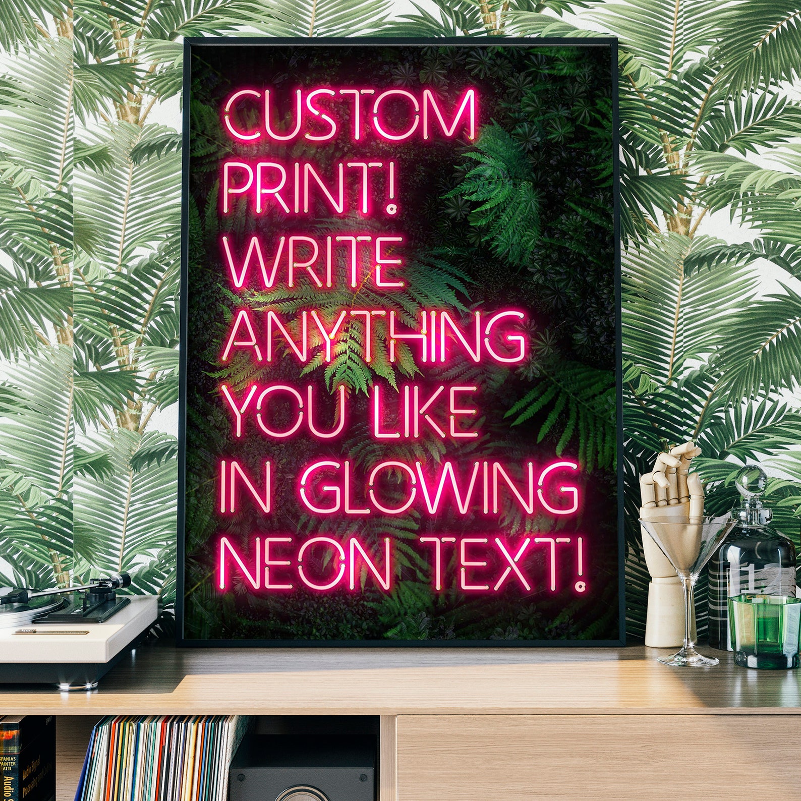 Personalised Pink Neon Art Print, Create Your Own Print, Custom ...