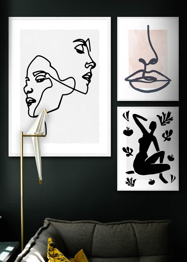 Minimal Faces Line Art Print Line Art Wall Prints Woman Etsy