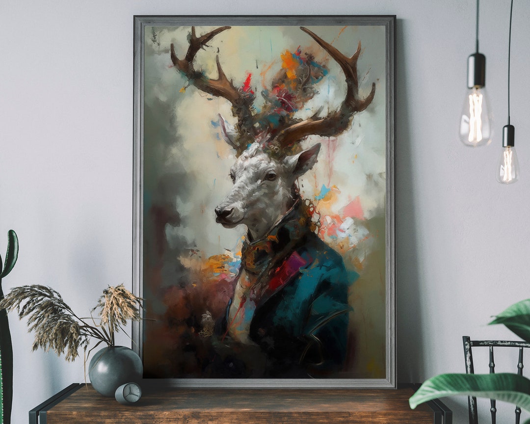 Stag Portrait Art Print – Renaissance Animal Painting, Animal Head ...