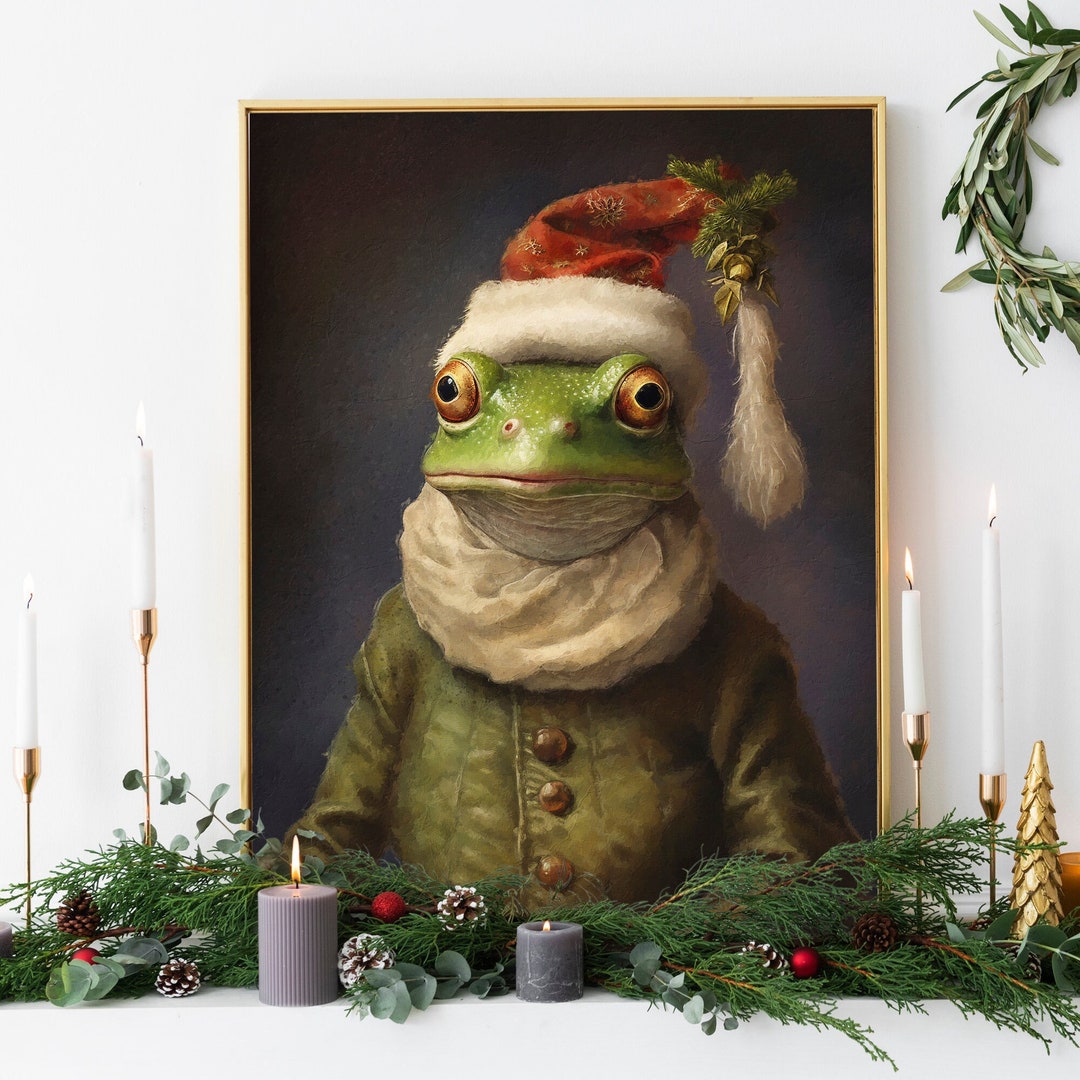 Christmas Frog Vintage Portrait, Renaissance Animal Painting, Festive ...