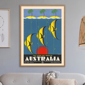 Australia Travel Poster, Great Barrier Reef Illustration, Antique ...