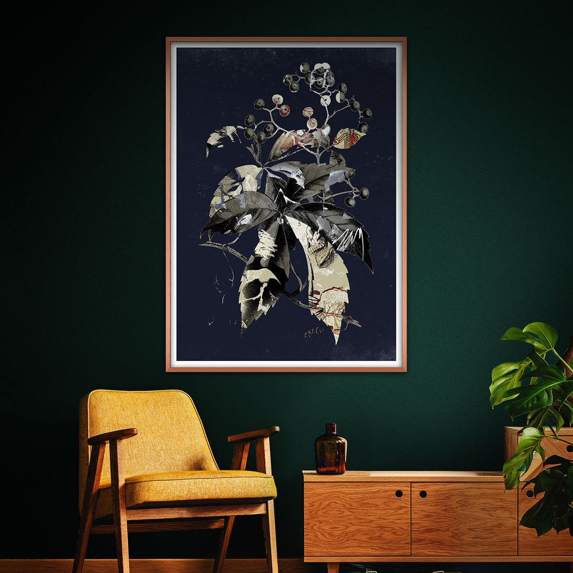 Spring Wall Decor, Botanical Leaves Navy Print, Botanical Art Poster ...