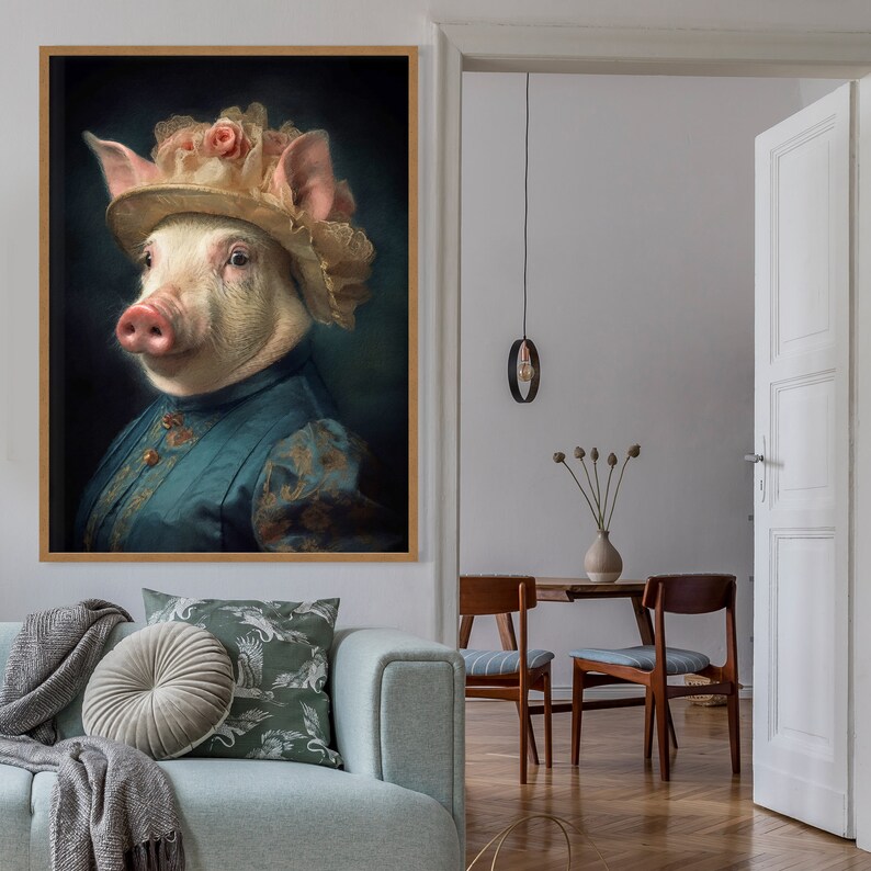 Pig Vintage Portrait Art Print – Renaissance Animal Painting, Altered ...