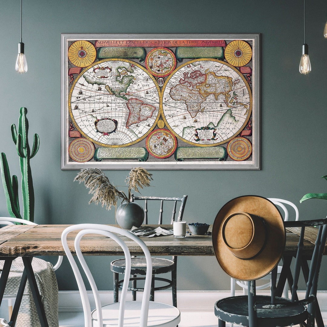 Vintage Latin World Map Art Print, Nautical Exploration Print ...