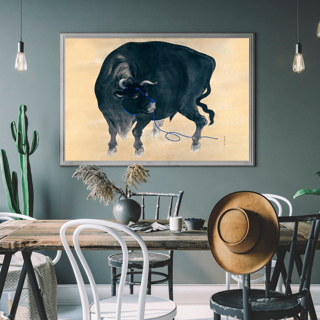 Vintage Japanese Bull Art Print, Antique Japanese Poster, Traditional ...