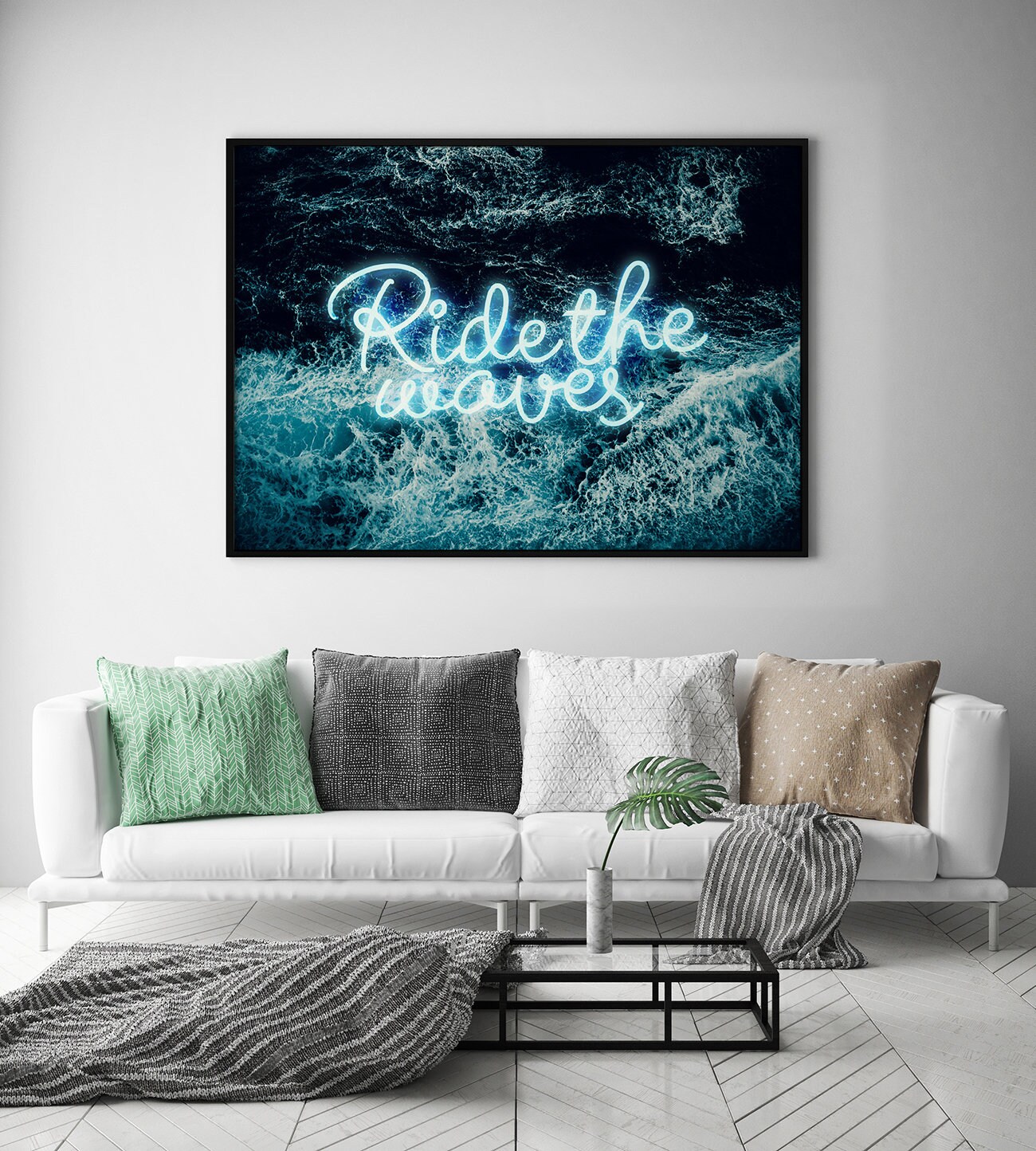 Ride the Waves Surf Neon Print Ocean Art Print Surfer Wall - Etsy