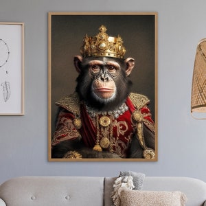 Chimp Vintage Portrait, Altered Art Regal Monkey Animal Print, Animal ...