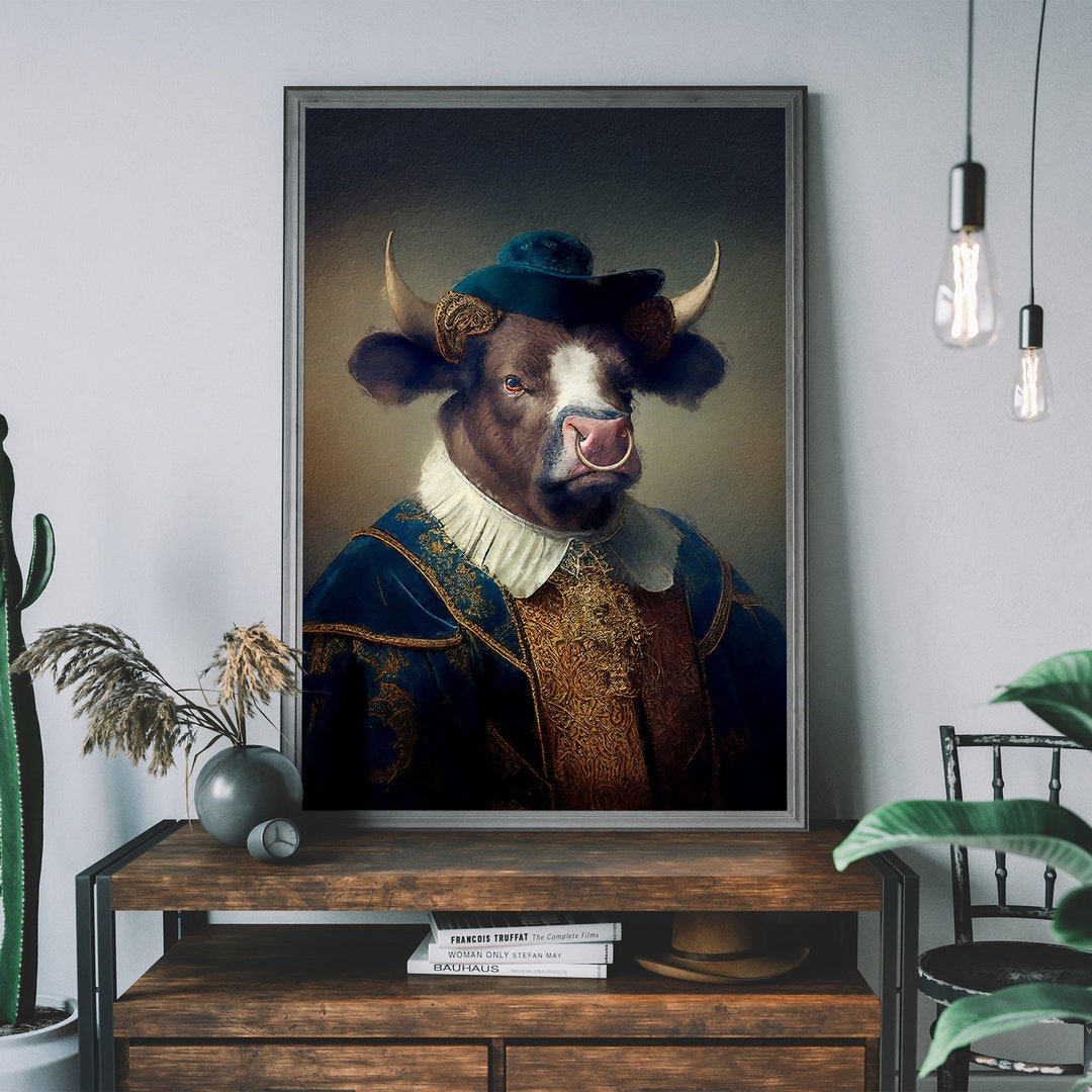 Vintage Bull Portrait – Renaissance Animal Painting, Altered Art Print ...