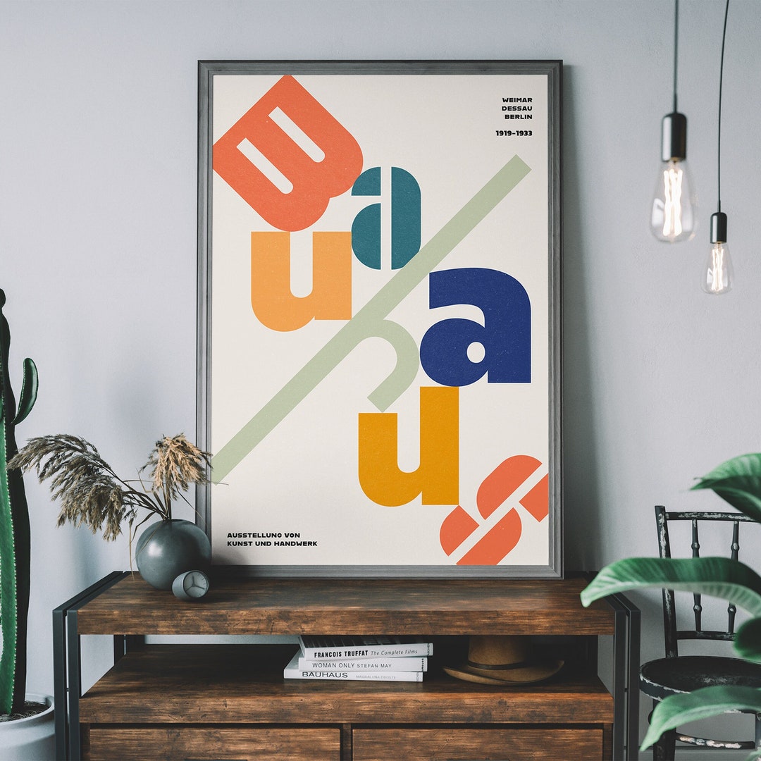 Vintage Colourful Bauhaus Typography Exhibition Poster, Minimalist Wall ...