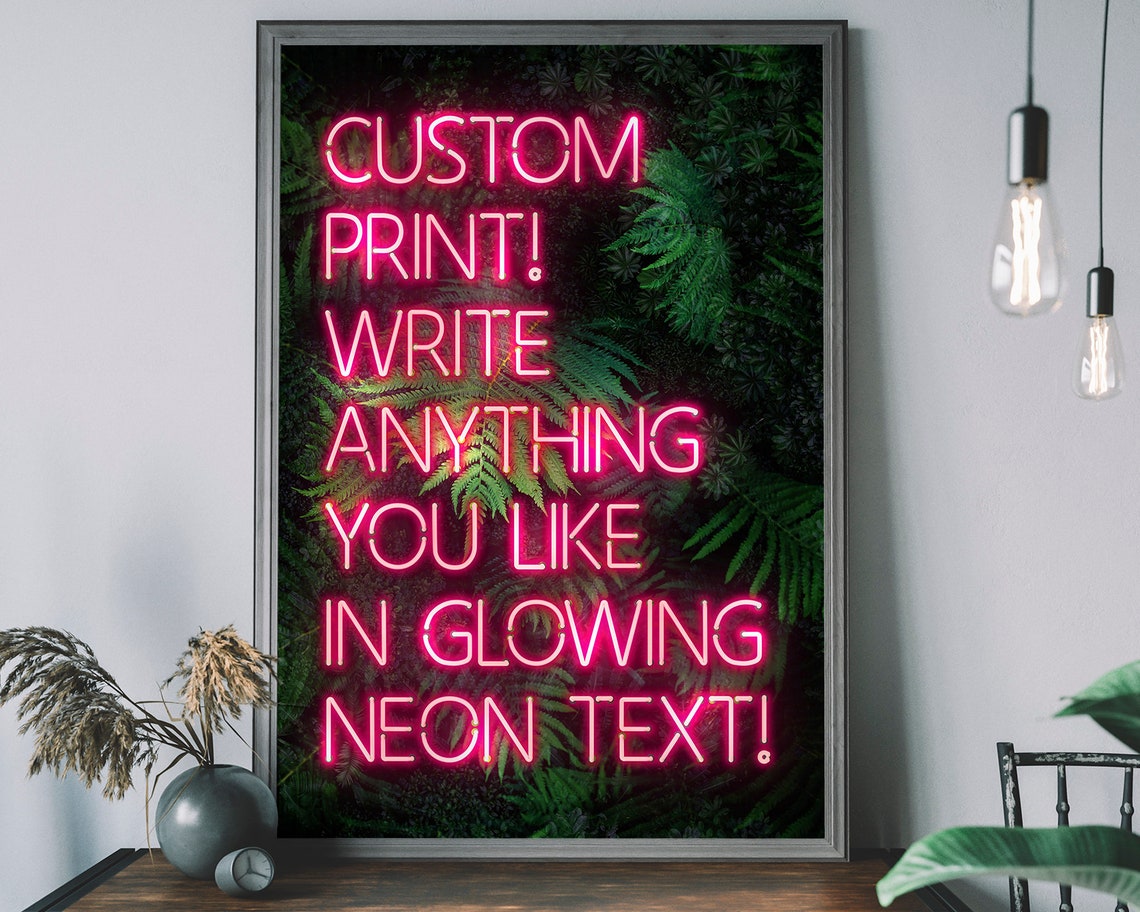 Personalised Pink Neon Art Print Create Your Own Print | Etsy