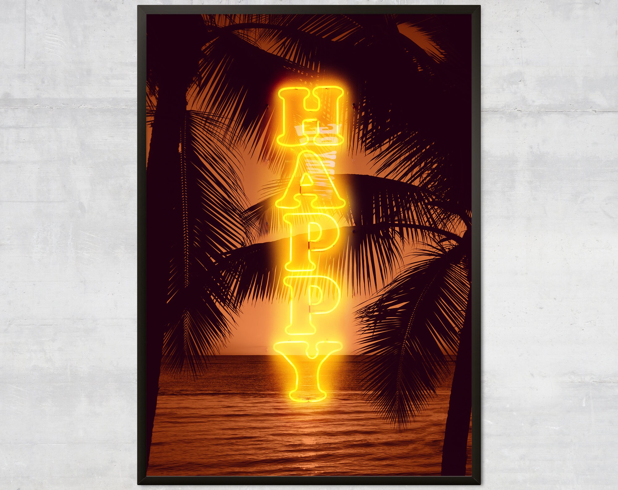 Happy Art Print, Happiness Wall Art, Motivational Poster, Tropical Art ...