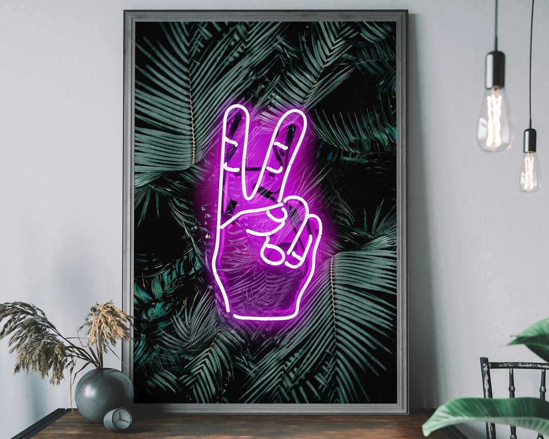 Peace Sign Neon Art Print – Peace and Love, Inspirational Wall Art ...
